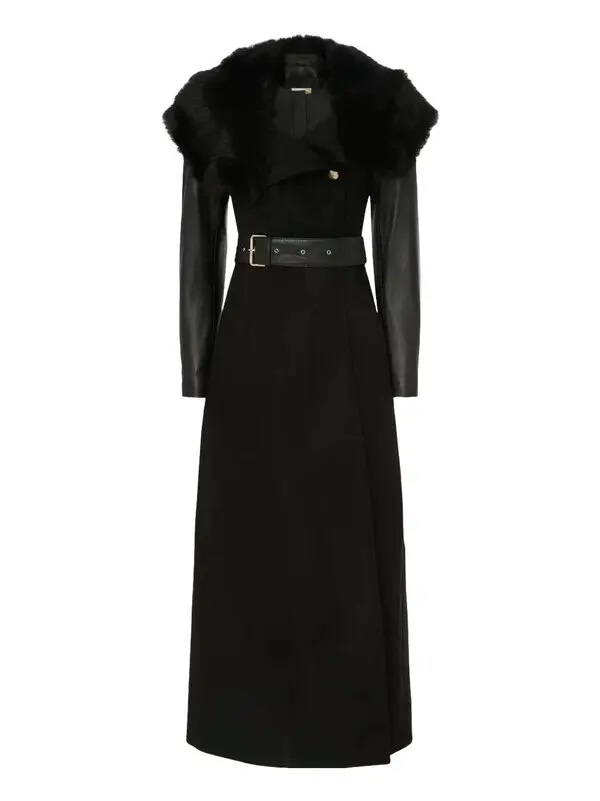 TEMPERLEY LONDON Shearling-trim Belted Sovereign Coat - Black