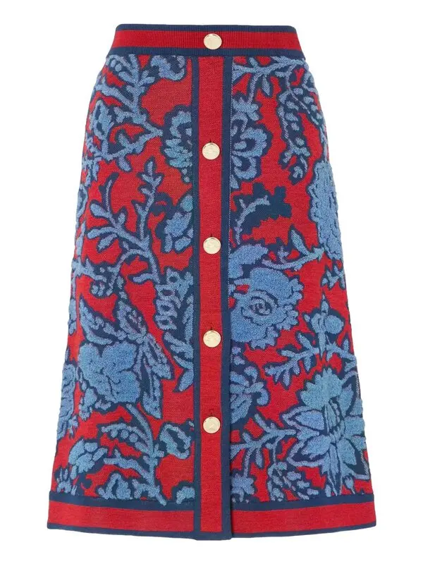 TEMPERLEY LONDON Francis Floral-pattern Knit Midi Skirt - Blue