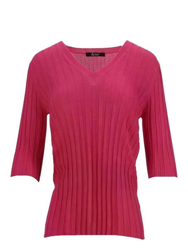 LA ROSE V-neck Ribbed Sweater - Pink