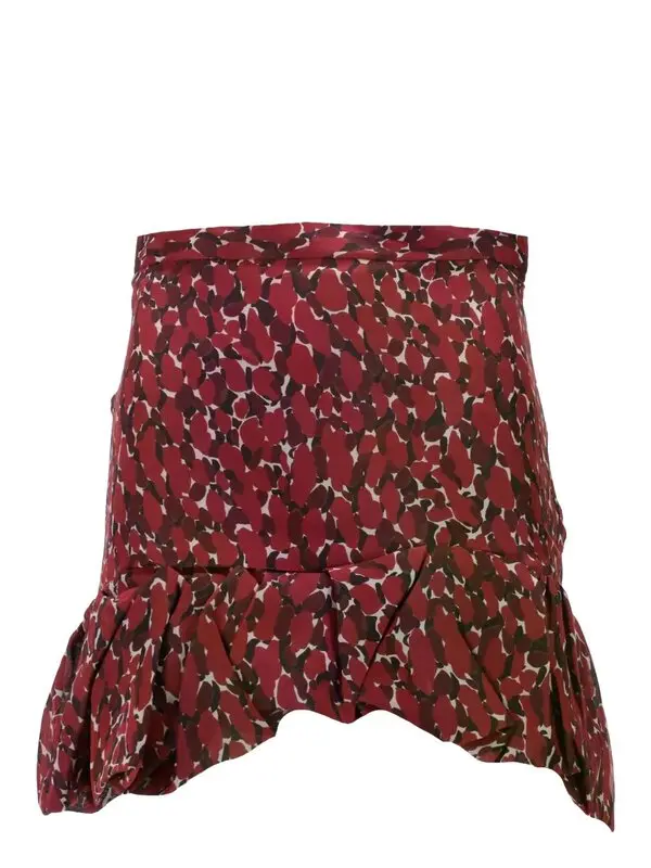 Saint Laurent Abstract-print Mini Skirt With Ruffle Hem - Red