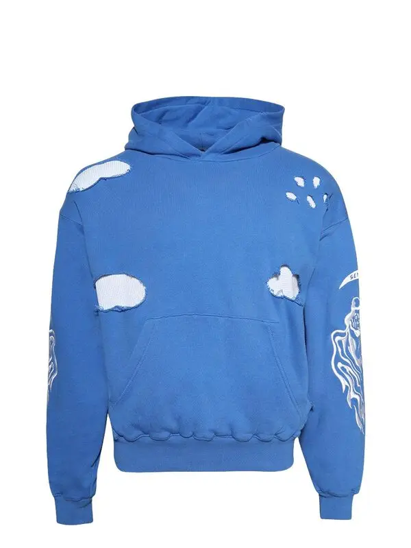 WARREN LOTAS Serenity Reaper Distressed Thermal Lined Hoodie - Blue