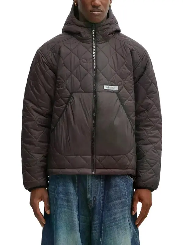 NO PROBLEMO Quilted Hooded Jacket - Brown