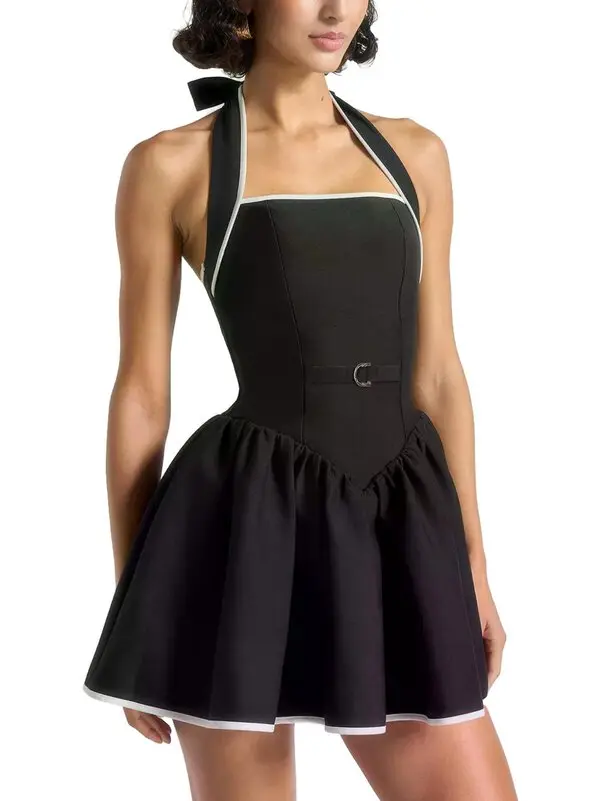 Manière De Voir Maniere De Voir Roxana Halter-neck Peplum Mini Dress - Black