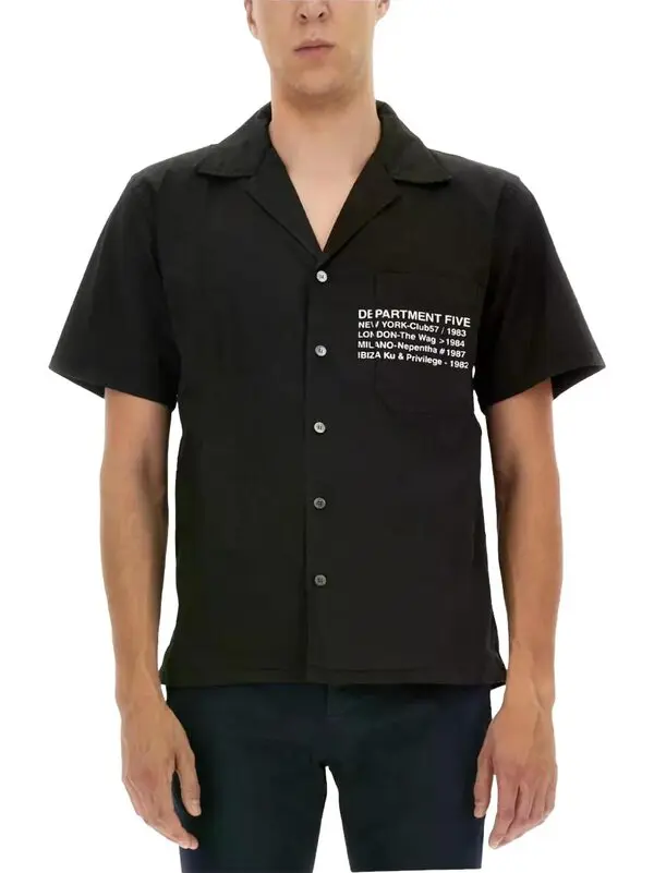 DEPARTMENT 5 Button-down Short-sleeve Logo-detail Shirt - Black