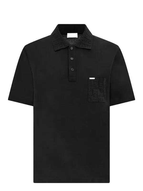 FERRAGAMO V-neck Polo With Jacquard Pocket Detail - Black