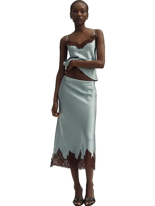 REFORMATION Carola Lace-hem Silk Midi Skirt - Zephyr