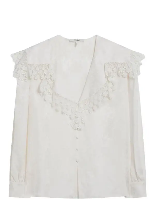 Chloé Jacquard And Lace Blouse With Oversized Collar - White