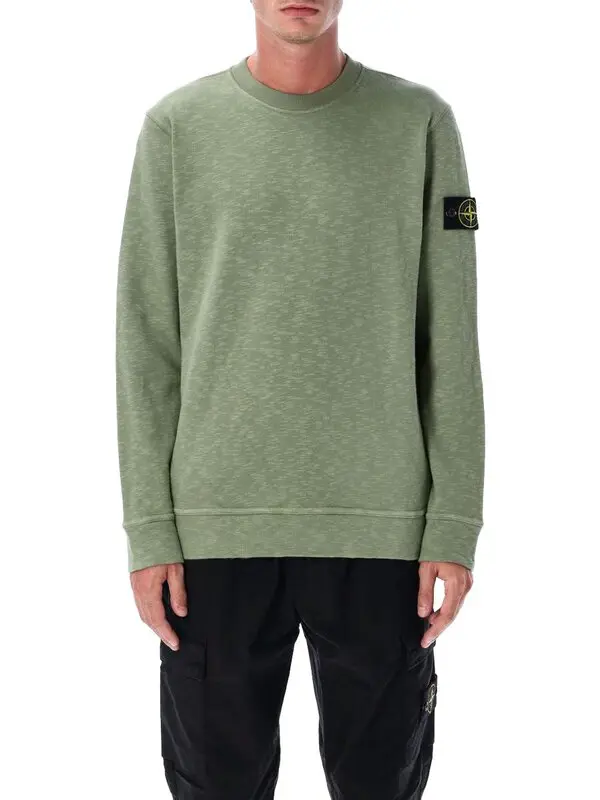 Stone Island Textured Cotton Crew Neck Sweatshirt - Green