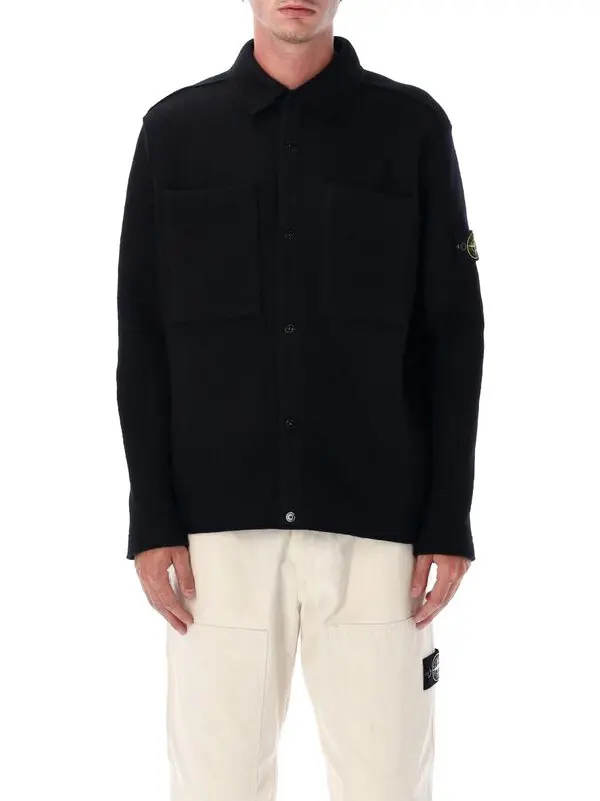 Stone Island Felted Wool Overshirt - Black