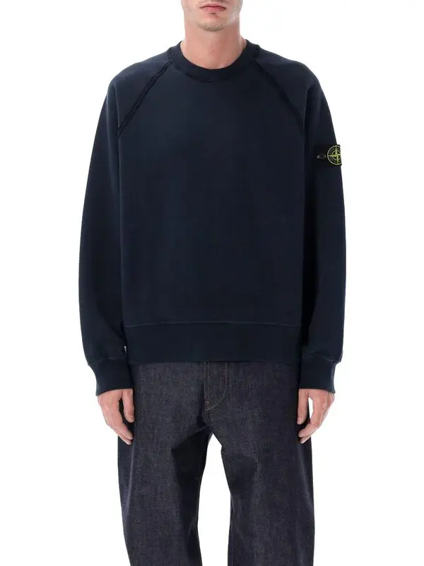 Stone Island Oversized Crewneck Sweatshirt In Brushed Organic Cotton - Navy