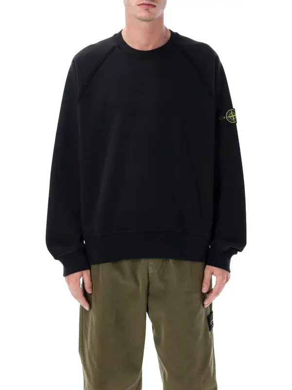 Stone Island Oversized Crewneck Sweatshirt In Brushed Organic Cotton - Black