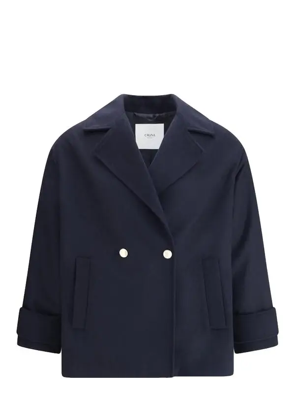 CRUNA Mid-length Double-breasted Coat - Blue