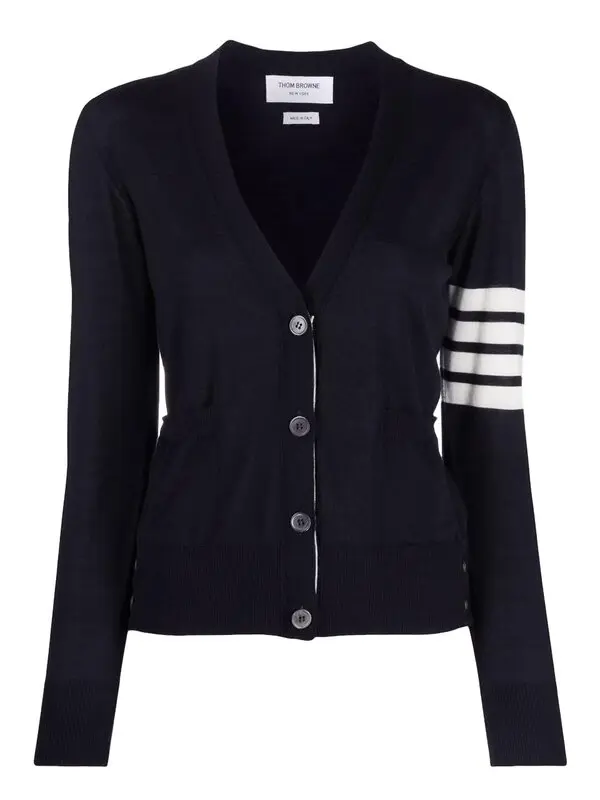 Thom Browne Merino Wool 4-bar Stripe Cardigan - Blue