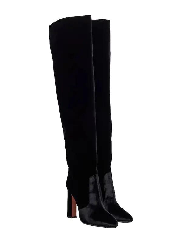 AQUAZZURA Joplin 105 Velvet Over-the-knee Boots - Black