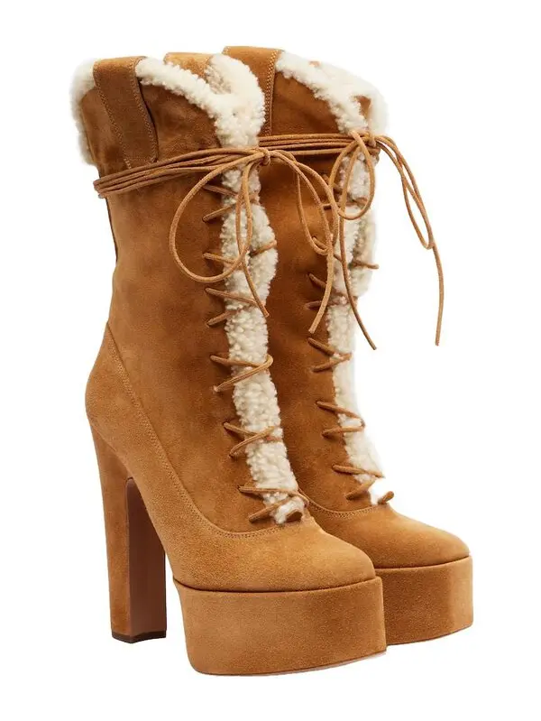 Paris Texas Malena 145 Suede Platform Lace-up Boots - Beige