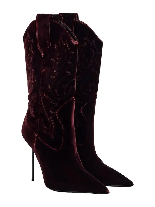 Paris Texas Lidia 105 Velvet Mid-calf Boots - Burgundy