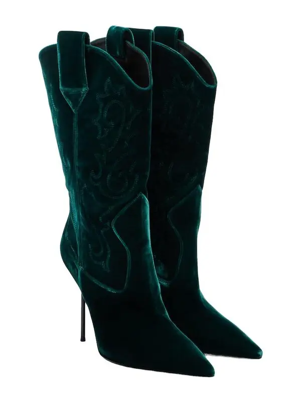 Paris Texas Lidia 105 Velvet Mid-calf Boots - Green