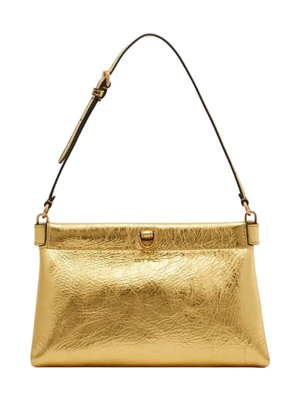 Etro Talk Small Metallic Leather Clutch - Gold