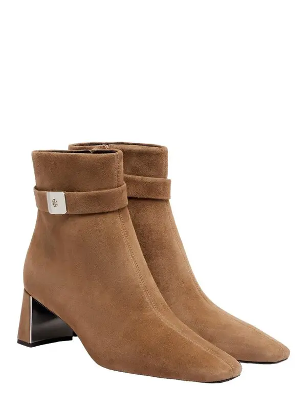Tory Burch Georgia T Monogram Suede Ankle Boots - Beige