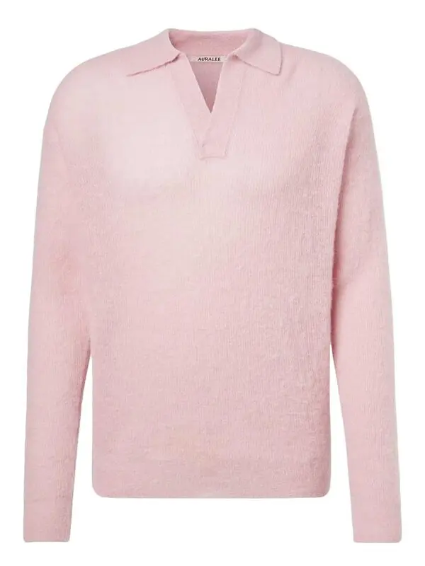Auralee Alpaca-blend V-neck Sweater - Pink