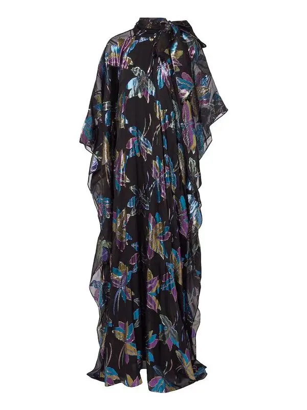TALLER MARMO Stevie Tie-neck Silk-blend Lamé Kaftan - Black