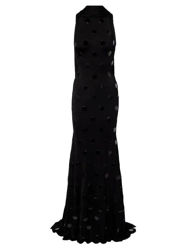 David Koma Embellished Scarf-detail Jersey Gown - Black