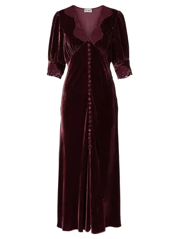 Rixo Simone Lace-trimmed Velvet Midi Dress - Burgundy