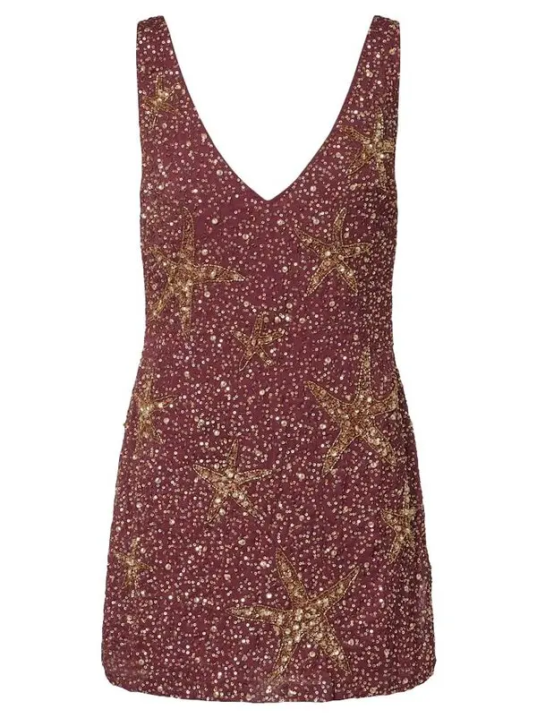 Rixo Christabel Embellished Mini Dress - Burgundy