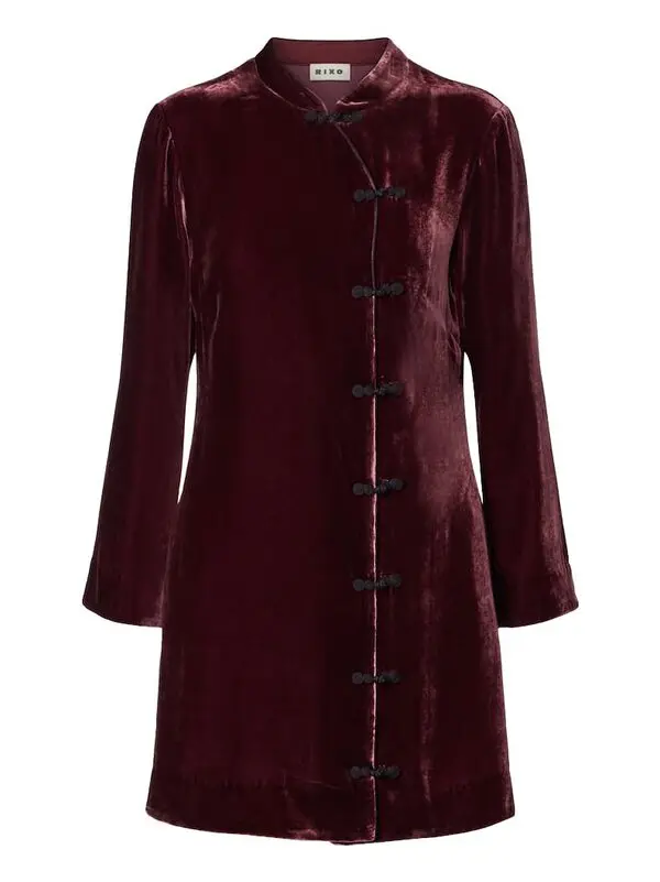 Rixo Delphina Velvet Mini Dress - Burgundy