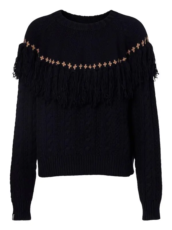 The Upside Clara Fringed Wool And Cotton Sweater - Blue