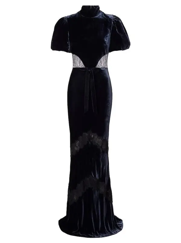 Rebecca Vallance Minerva Lace-trimmed Velvet Gown - Blue