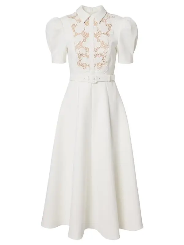 Rebecca Vallance Parrish Belted Lace-trimmed Midi Dress - White