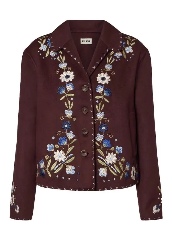Rixo Embroidered Wool-blend Jacket - Brown