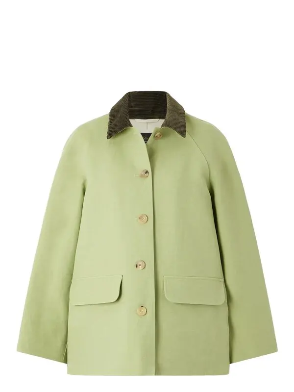 Loro Piana Broderick Corduroy-trimmed Linen And Silk-blend Coat - Green