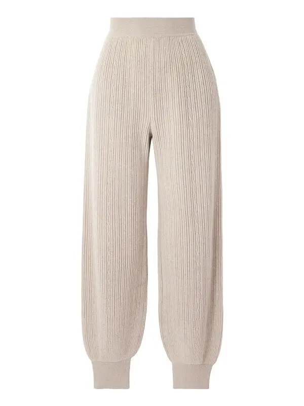 Loro Piana Plane Tree Ribbed Cashmere-blend Tapered Pants - Neutrals