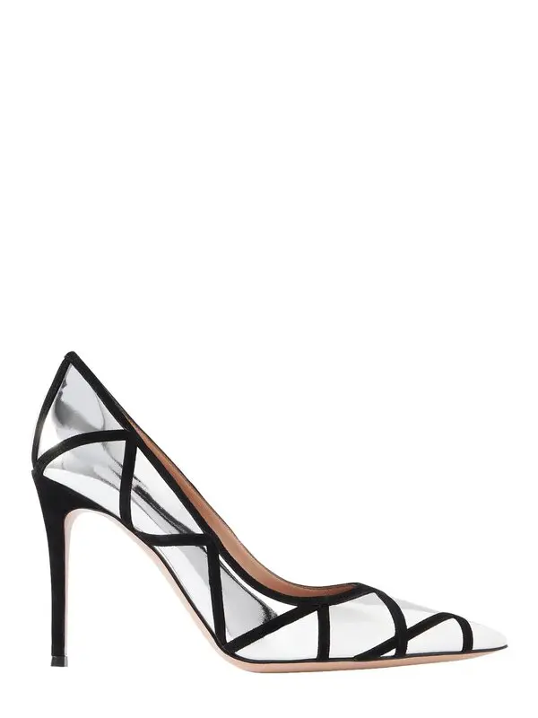 GIANVITO ROSSI 95 Suede-trimmed Mirrored-leather Pumps - Silver