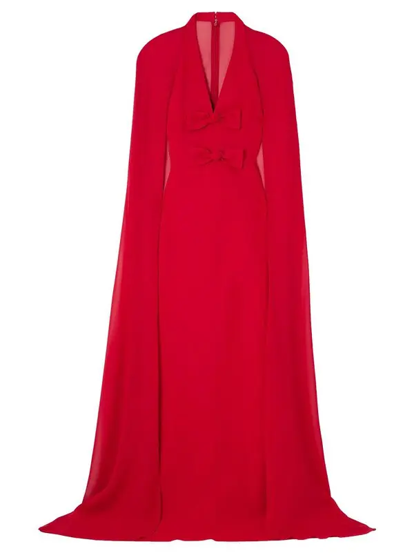 Elie Saab Cape-effect Bow-embellished Crepe Gown - Red