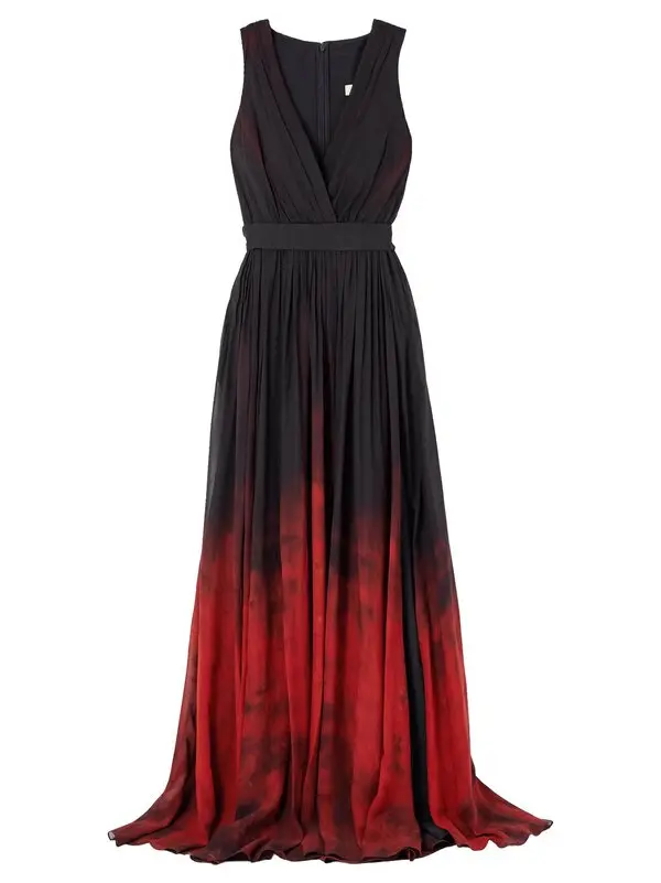 Elie Saab Pleated Dégradé Chiffon Gown - Red