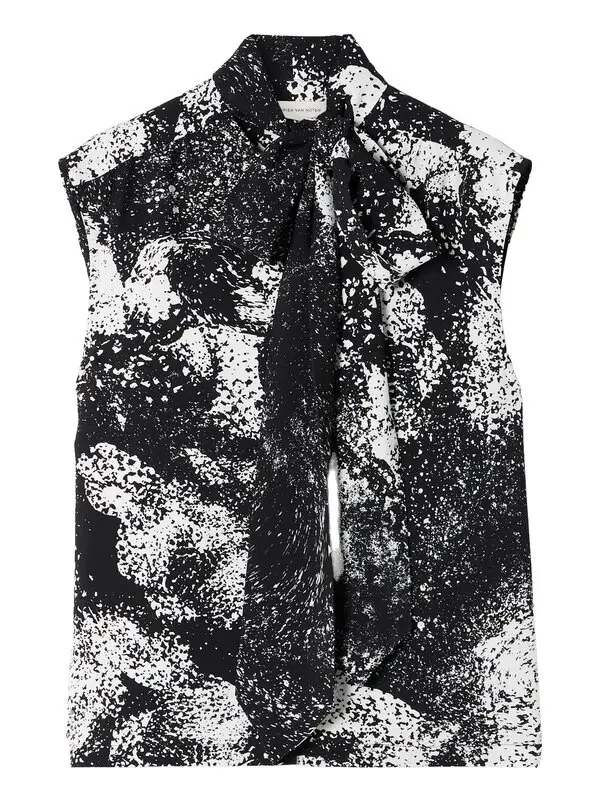 Dries Van Noten Tie-neck Printed Crepe Top - Black