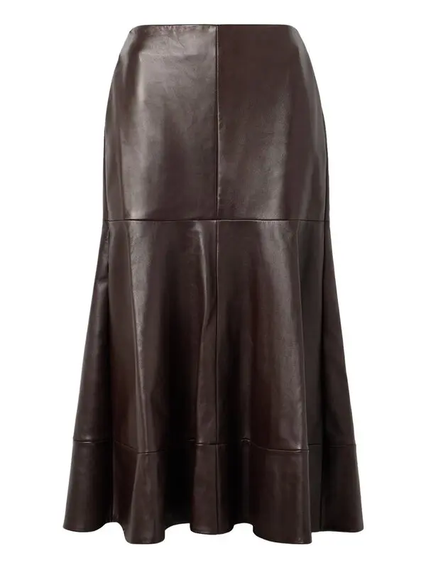 Brandon Maxwell The Preston Paneled Leather Midi Skirt - Brown