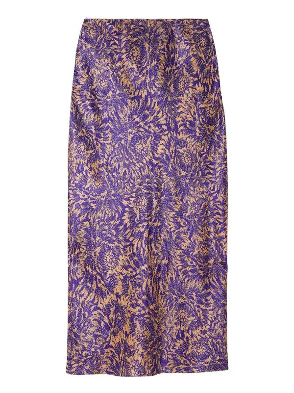 Dries Van Noten Printed Silk Midi Skirt - Purple