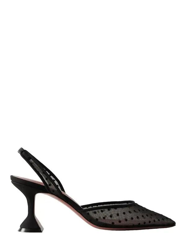Amina Muaddi Holli Leather-trimmed Polka-dot Mesh Slingback Pumps - Black
