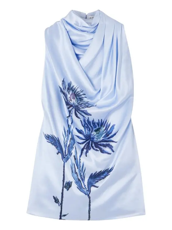 Altuzarra Sleary Draped Floral-print Silk-satin Top - Blue
