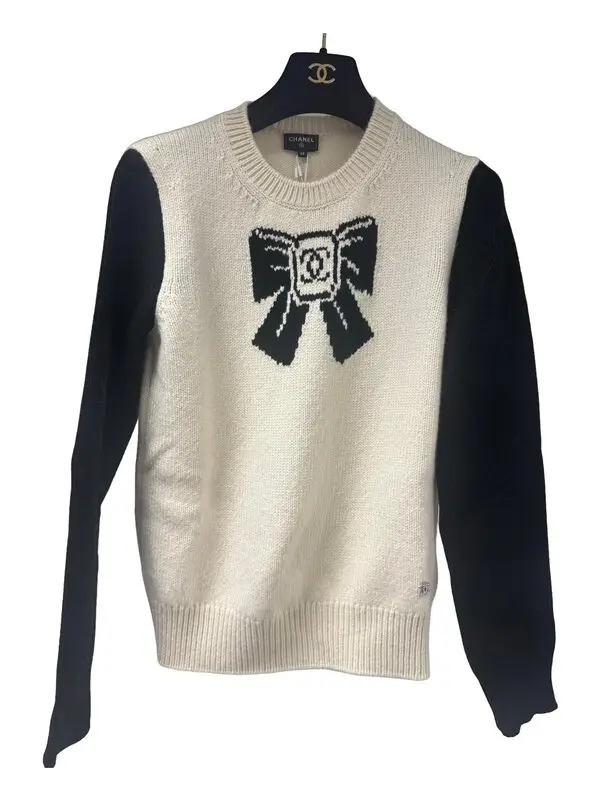 Chanel Black And White Bow Knit - Beige And Black