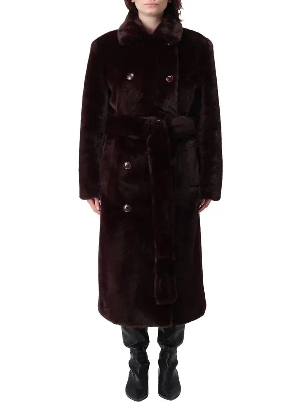 STAND STUDIO Fur Coat - Burgundy