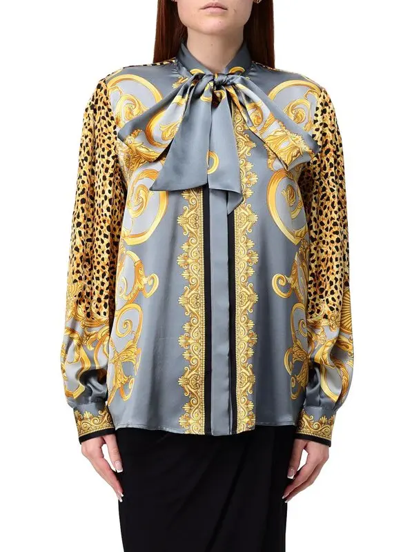 Versace Printed Shirt With Bow Detail - Grey