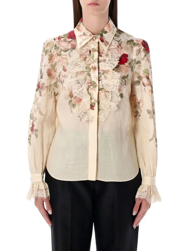 Zimmermann Floral Print Button Down Shirt - Ivory