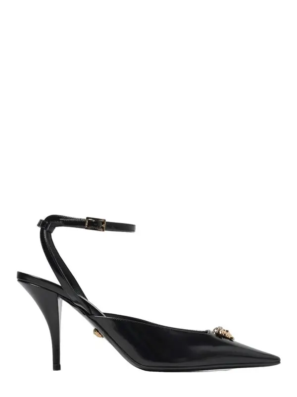 Versace Pointed Toe High Heel Pumps With Ankle Strap - Black