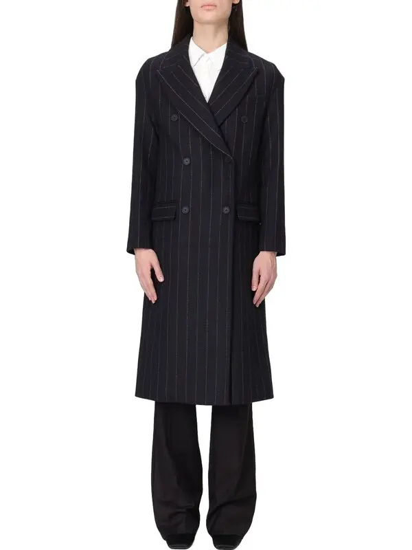 MAR DE MARGARITAS Striped Double-breasted Coat - Black