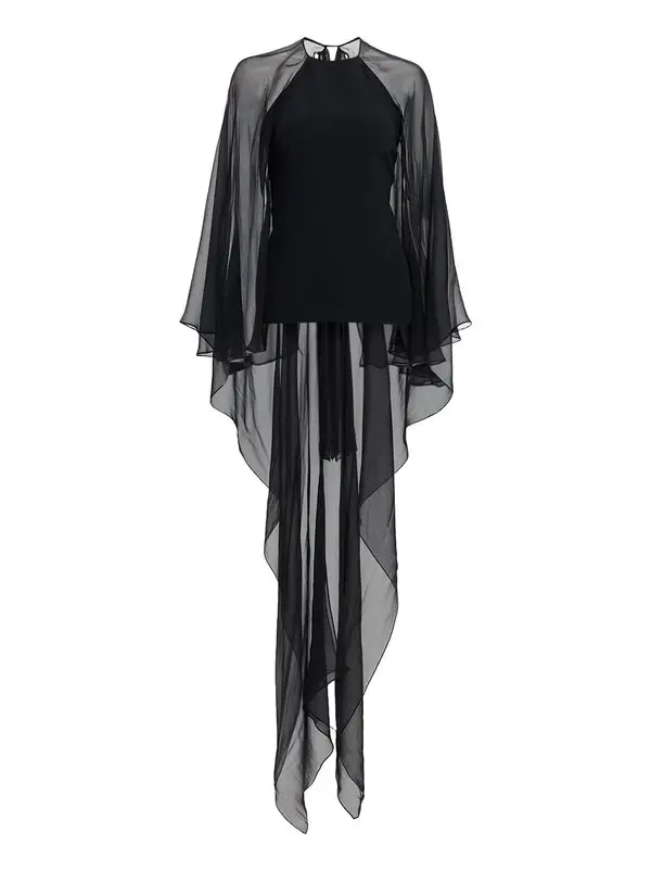 Alberta Ferretti Chiffon Cape Stretch Cady Blouse - Black